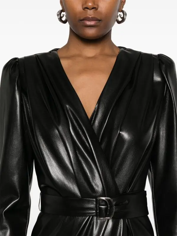 NISSA Faux-leather Midi Dress