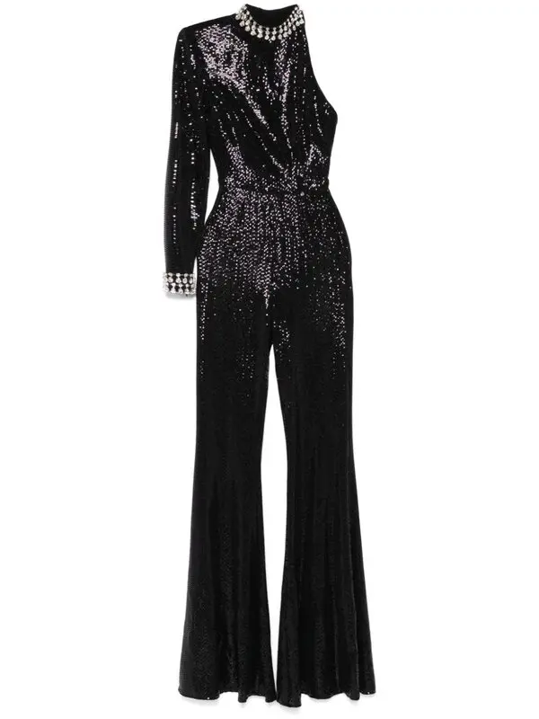 NISSA Sequined Flared Jumpsuit - Black
