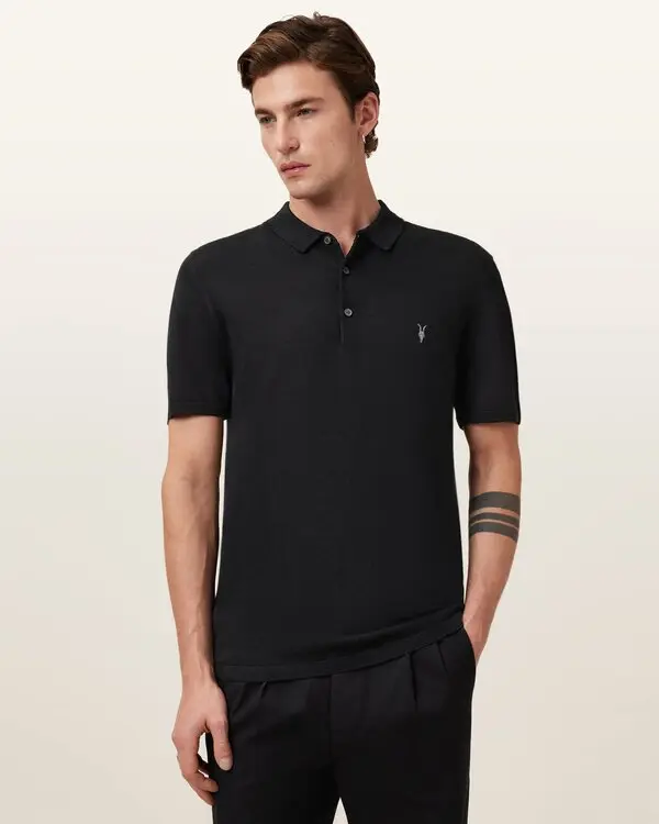 ALLSAINTS Mode Merino Short Sleeve Polo Shirt - Black