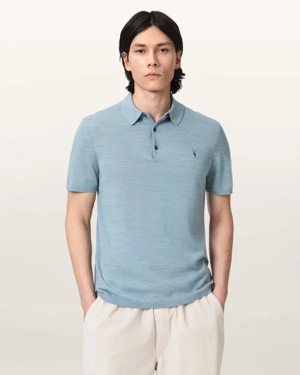 ALLSAINTS Mode Merino Short Sleeve Polo Shirt - Blue