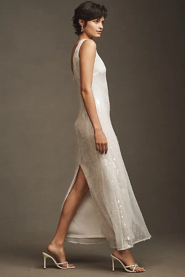 hutch sleeveless scoop neck sequin column maxi dress Hutch Sleeveless Scoop-Neck Sequin Maxi Dress In White - 60% Off