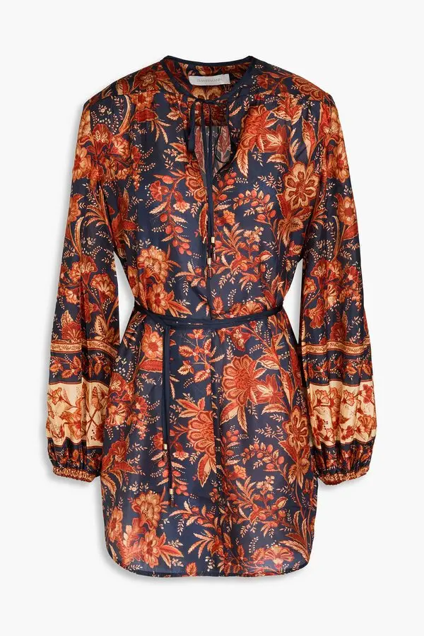 Zimmermann Belted Floral-print Silk-habotai Tunic