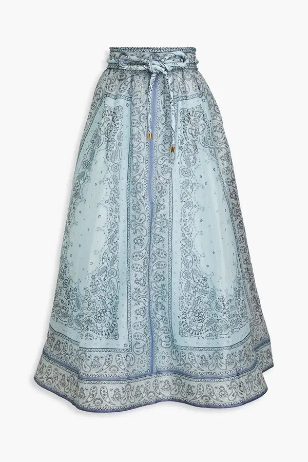 Zimmermann Paisley-print Linen And Silk-blend Gauze Maxi Skirt - Sky Blue