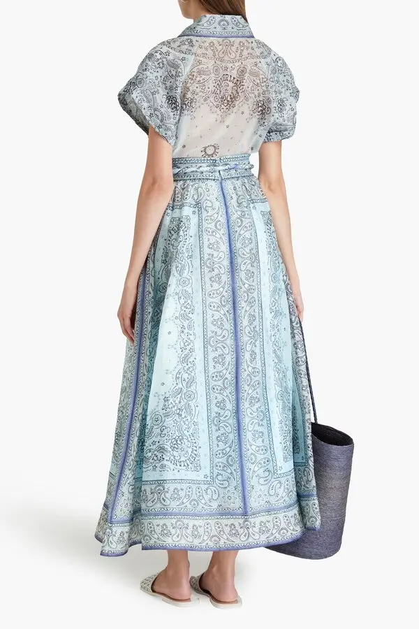 Zimmermann Paisley-print Linen And Silk-blend Gauze Maxi Skirt - Sky Blue