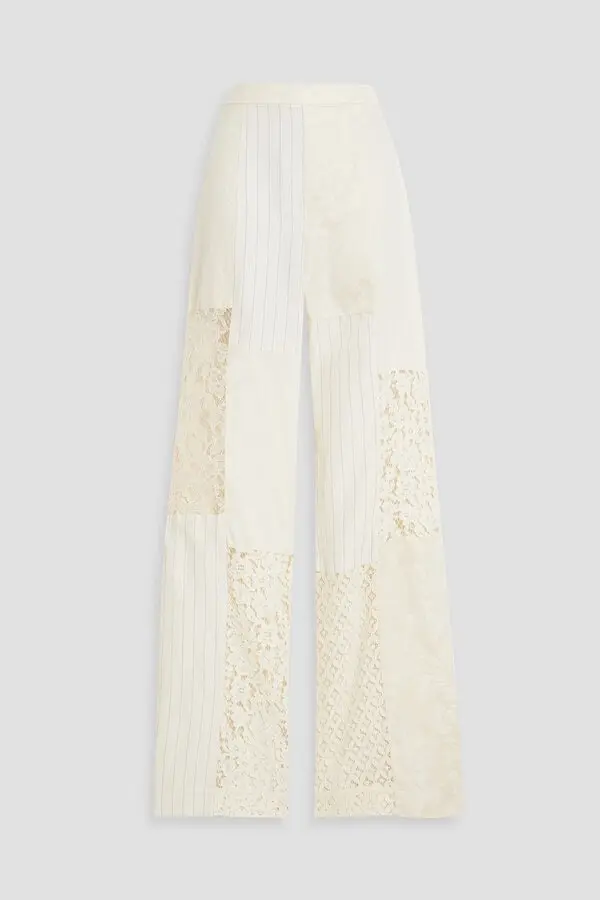 Zimmermann Patchwork Lace-paneled Wide-leg Pants - Cream