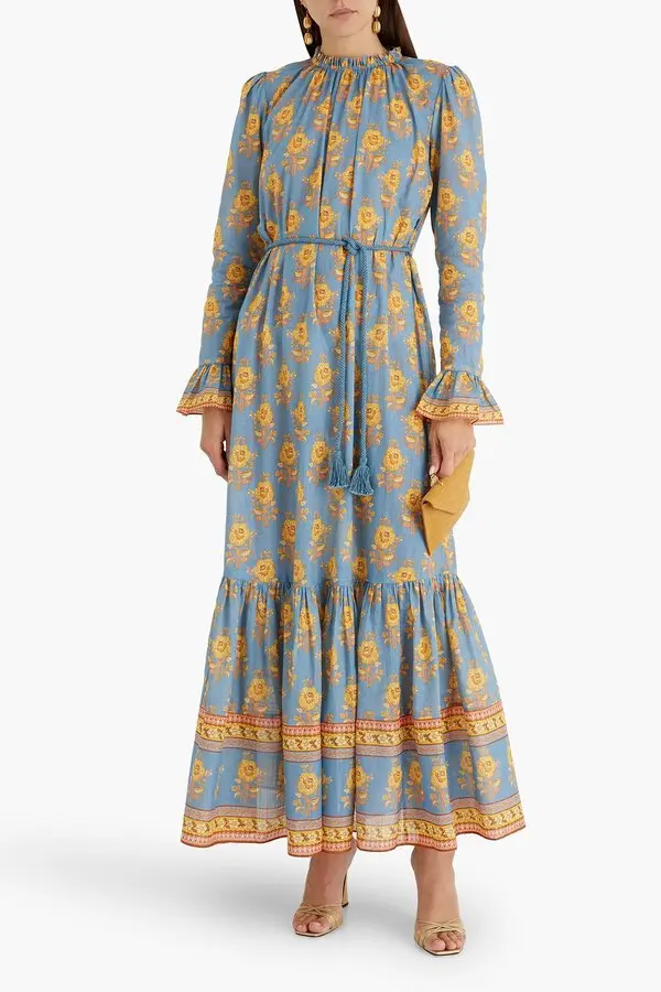 Zimmermann Belted Floral-print Cotton-voile Maxi Dress