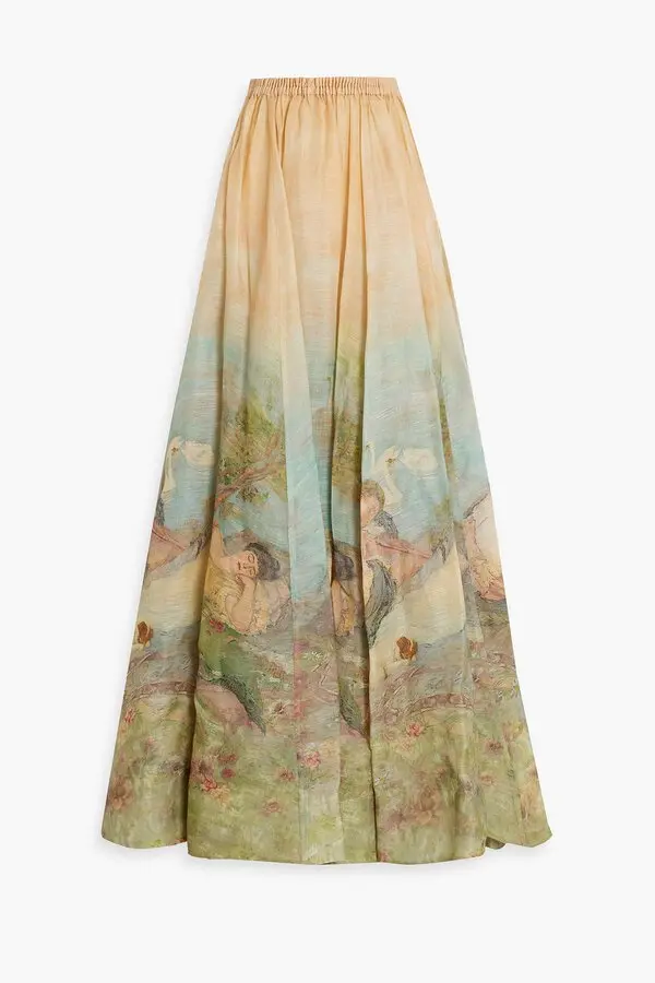 Zimmermann Printed Cotton And Linen-blend Maxi Skirt