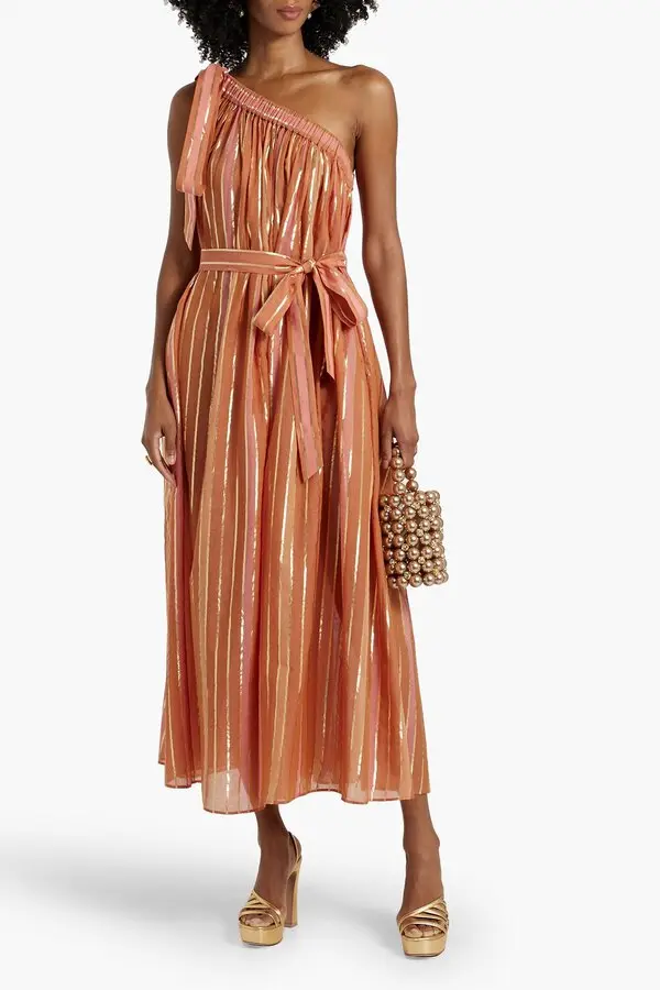 Zimmermann One-shoulder Striped Cotton-blend Voile Midi Dress