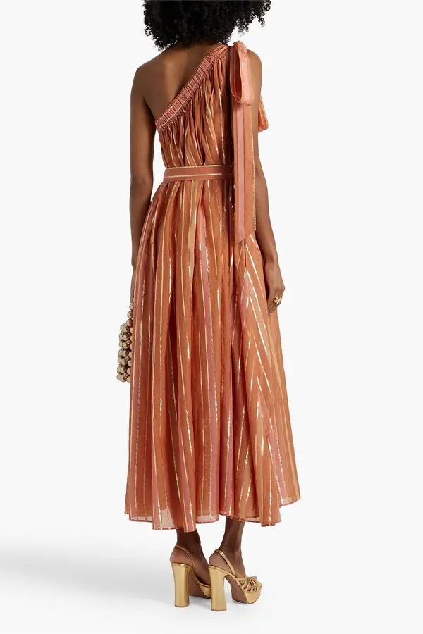 Zimmermann One-shoulder Striped Cotton-blend Voile Midi Dress