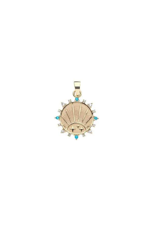 JANE WIN Strong Petite Embellished Coin Rising Sun Pendant - Blue