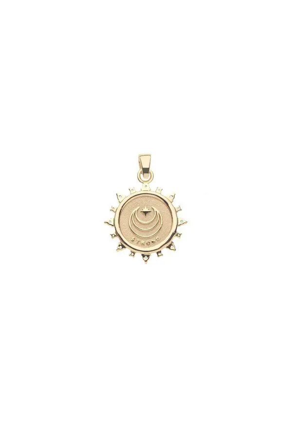 JANE WIN Strong Petite Embellished Coin Rising Sun Pendant