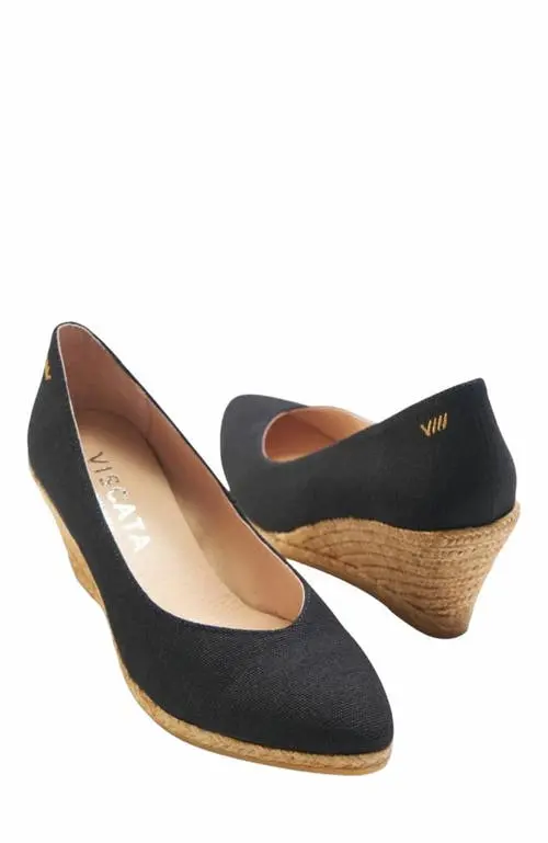 VISCATA Roses V-cut Espadrille Wedges - Black