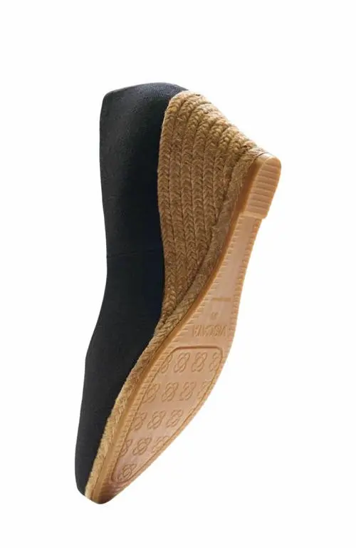VISCATA Roses V-cut Espadrille Wedges - Black