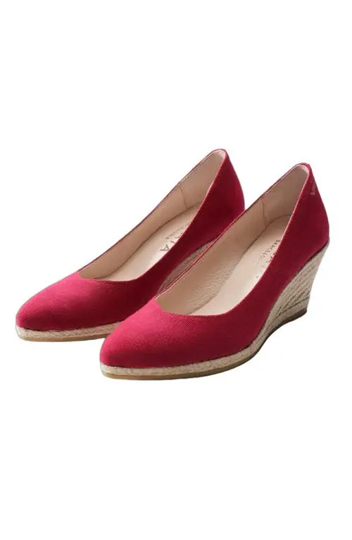 VISCATA Roses V-cut Espadrille Wedges - Cherry