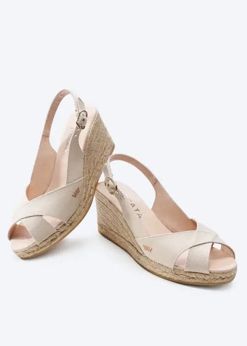 VISCATA Llansa Canvas Espadrille Wedges - Beige
