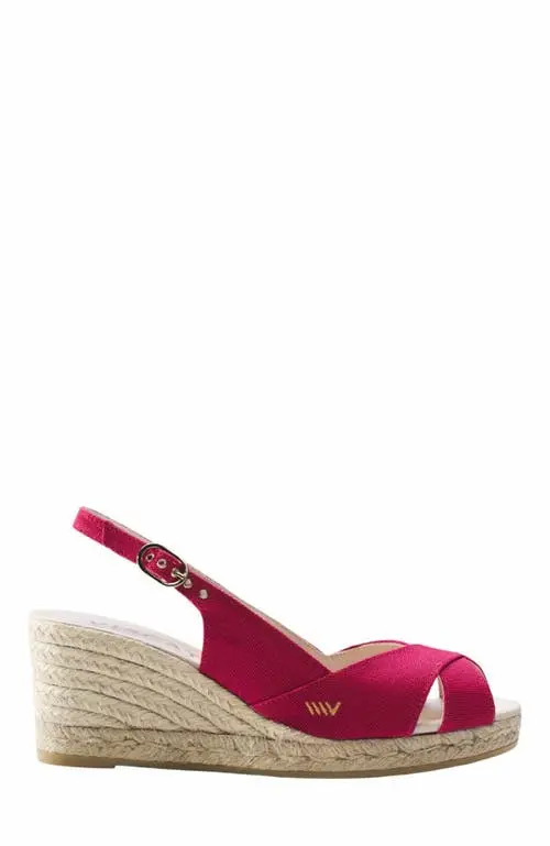 VISCATA Llansa Canvas Espadrille Wedge Sandals - Cherry