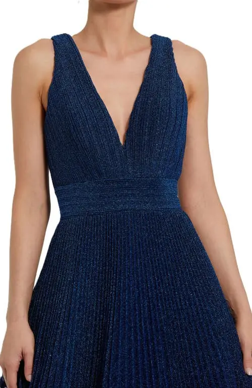 Mac Duggal Shimmering Georgette Pleated Gown - Royal