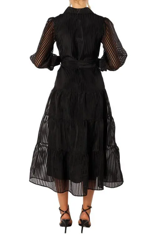 Petal & Pup Neve Long Sleeve Tiered Shirt Dress - Black | Editorialist