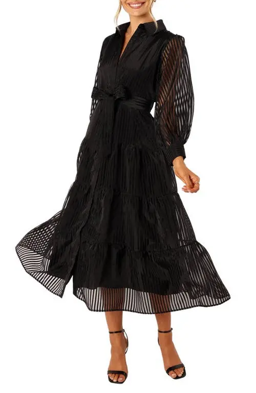 PETAL & PUP Neve Long Sleeve Tiered Shirt Dress - Black