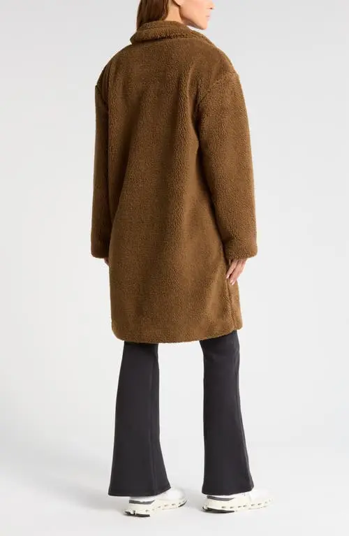 Zella Faux Shearling Longline Coat - Brown Teak