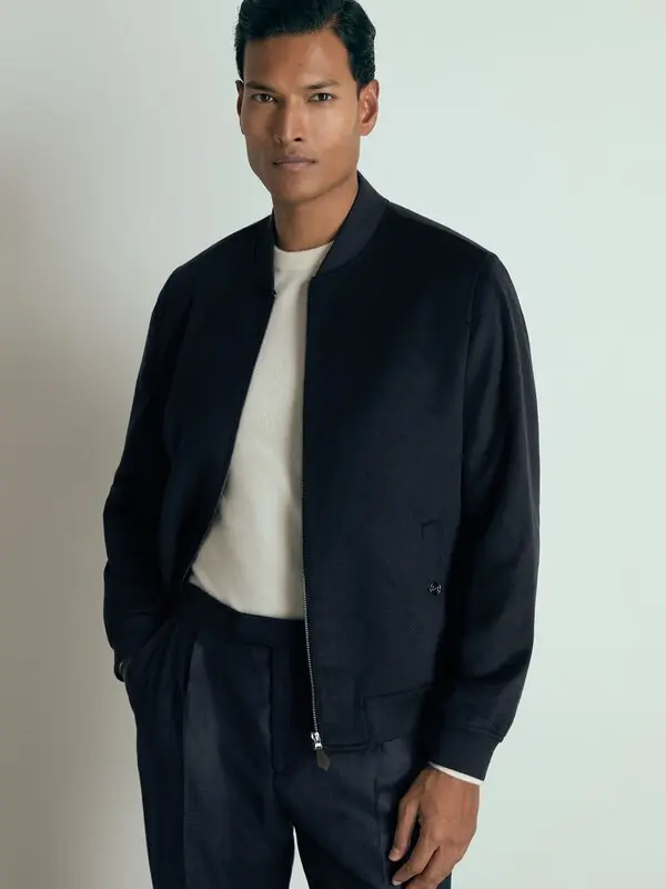 REISS Guardia Cashmere Bomber Jacket - Navy