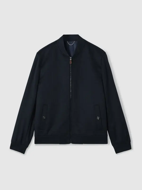 REISS Guardia Cashmere Bomber Jacket - Navy