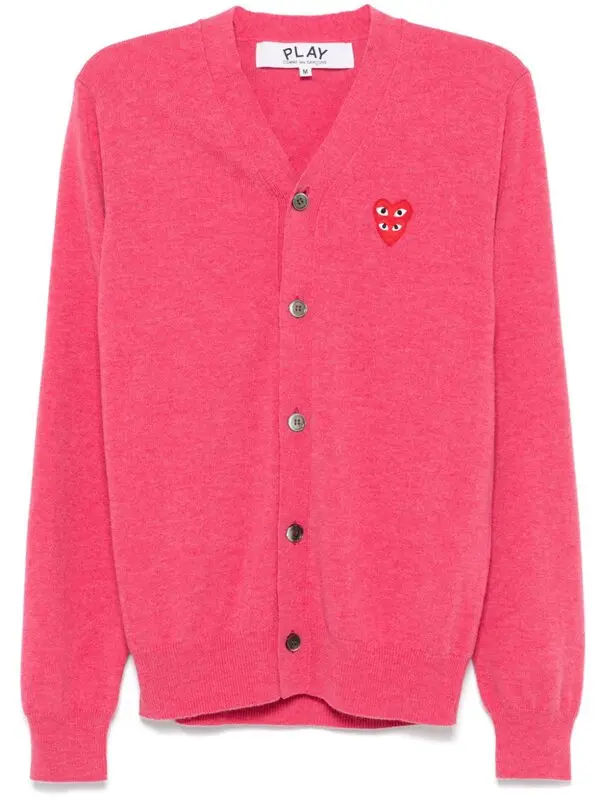 Play Comme Des Garcon V-neck Double Heart-patch Cardigan
