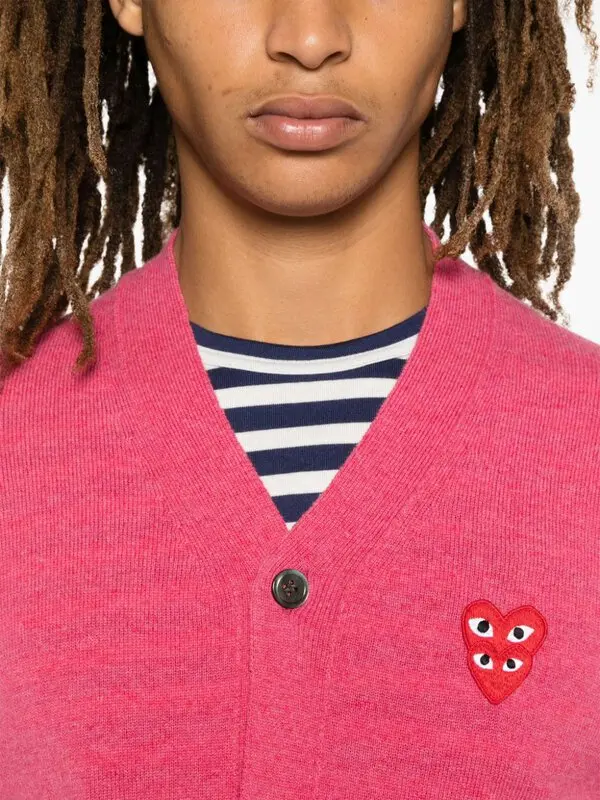 Play Comme Des Garcon V-neck Double Heart-patch Cardigan