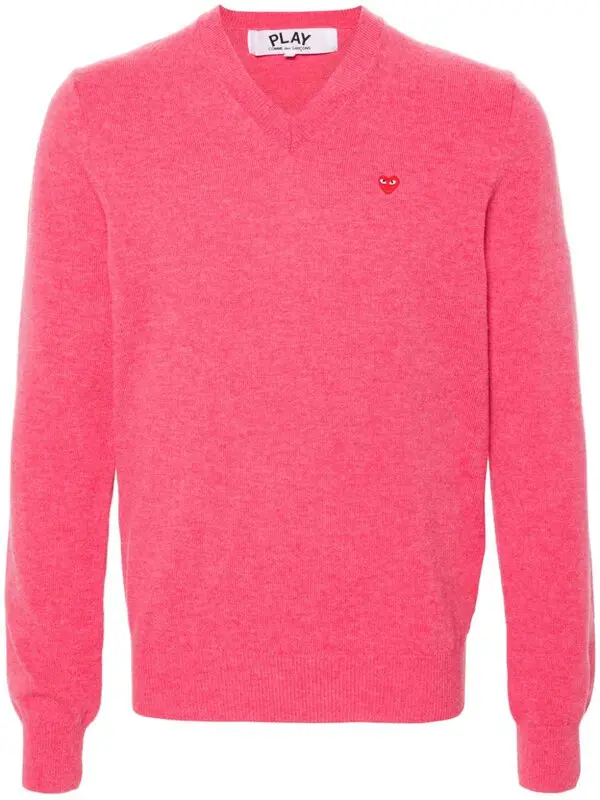 Play Comme Des Garcon Heart-patch Wool Jumper - Pink