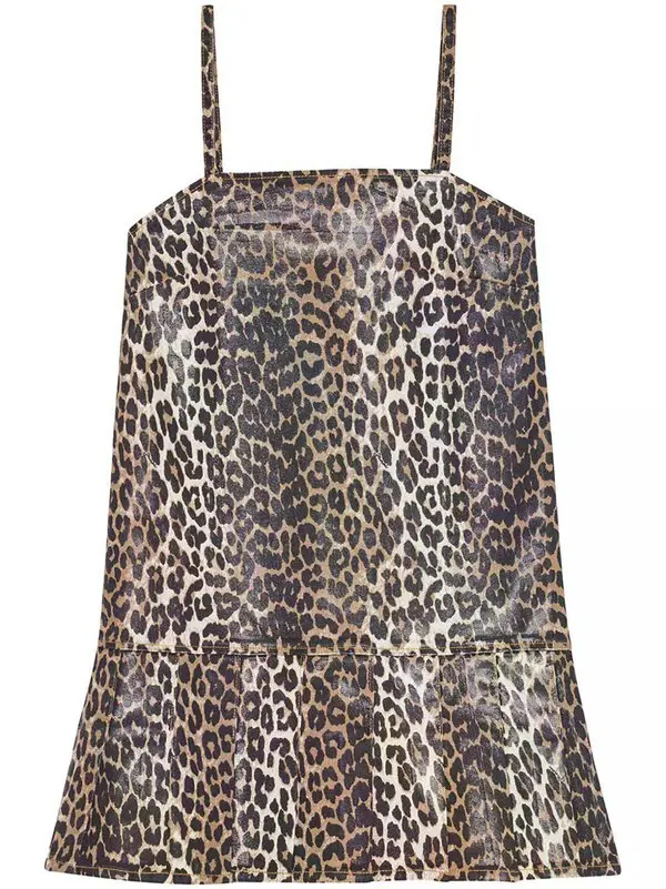 GANNI Foiled-finish Leopard Print Mini Dress - Neutrals