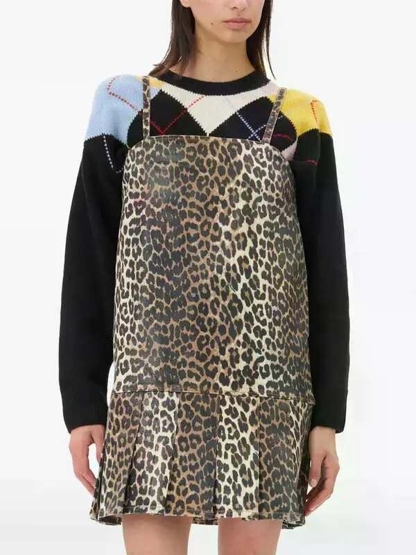 GANNI Leopard-print Pleated Mini Dress - Neutrals