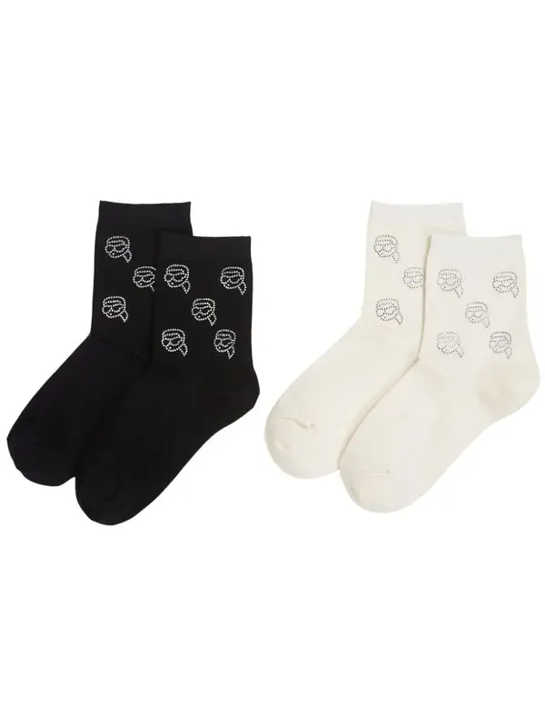 Karl Lagerfeld Ikon Rhinestone Socks - Black