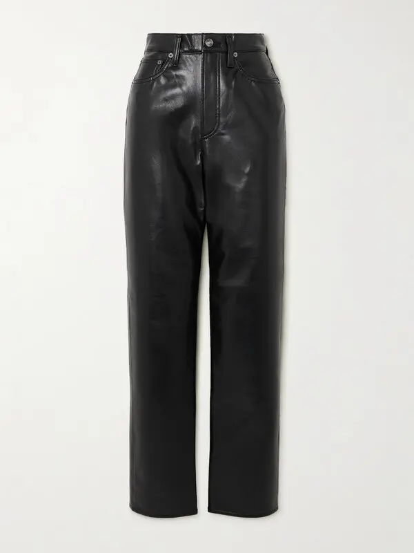AGOLDE 90s Pinch Waist Long Recycled Leather-blend Straight-leg Pants - Black