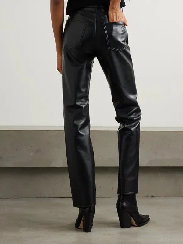 AGOLDE 90s Pinch Waist Long Recycled Leather-blend Straight-leg Pants - Black