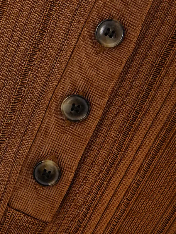 FRAME Ribbed-knit Polo Shirt - Brown