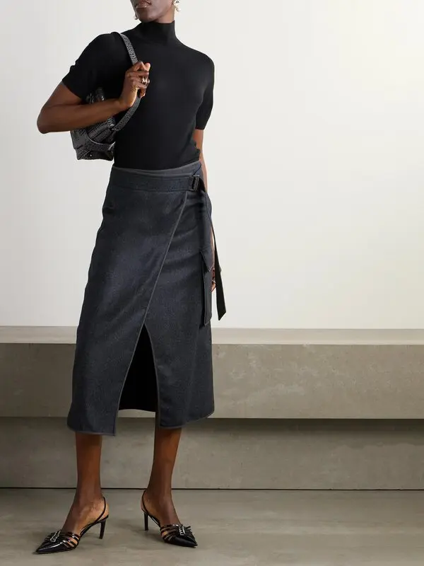 Brunello Cucinelli Shell-trimmed Wool-felt Wrap Midi Skirt