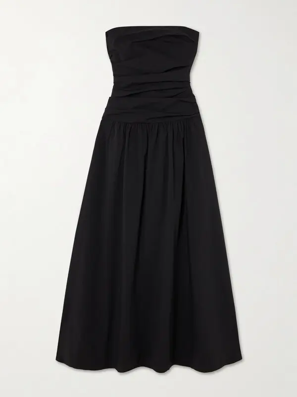 ST. AGNI Strapless Crinkled Cotton-blend Maxi Dress With Tie-back