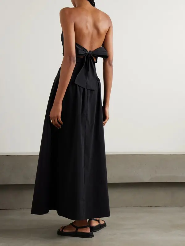 ST. AGNI Strapless Crinkled Cotton-blend Maxi Dress With Tie-back