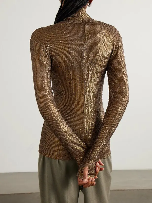 Norma Kamali Sequined Stretch-mesh Turtleneck Top