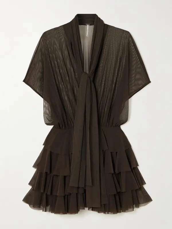 Norma Kamali Lauren Tie-neck Ruffled Mini Dress - Brown