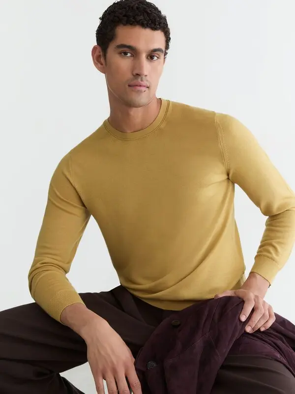 REISS Wessex Merino Wool Crew Neck Jumper - Yellow