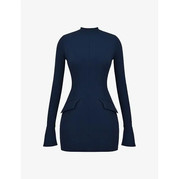 house of cb mahalia navy mini dress House OF CB Mahalia Fluted-Cuffs Mini Dress