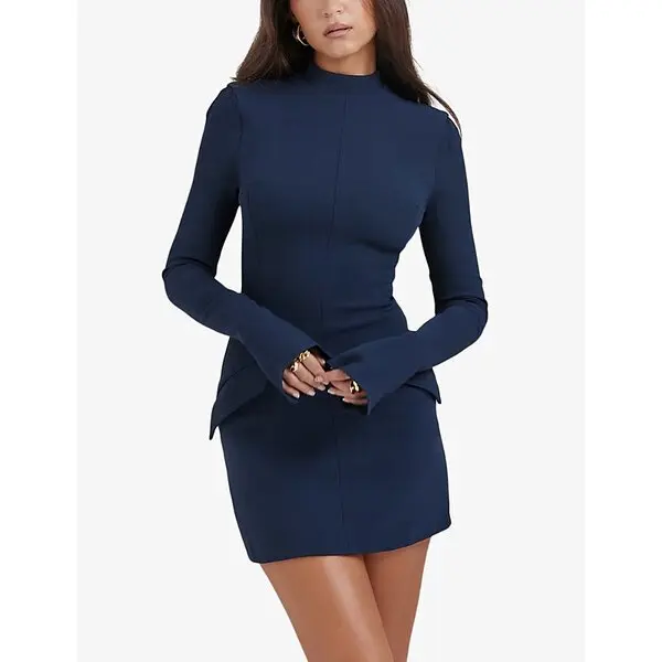 House Of Cb Mahalia Fluted-Cuffs Stretch-Woven Mini Dress - Navy - 20% Off