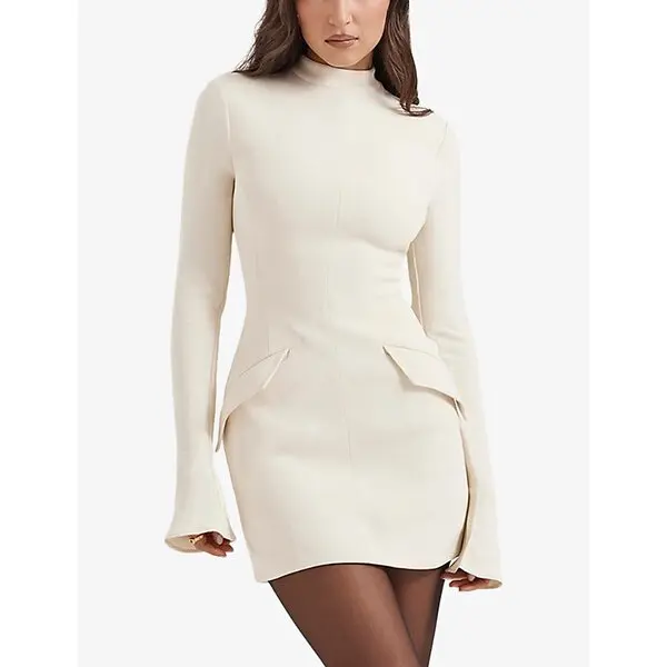 House Of Cb Mahalia Fluted-Cuffs Stretch-Woven Mini Dress - Vintage Cream -  49% Off | Editorialist