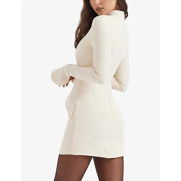 House of CB Mahalia Fluted-Cuffs Stretch-Woven Mini Dress - Vintage Cream