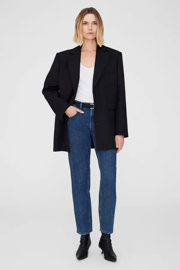 ANINE BING Declan Pinstripe Blazer - Black