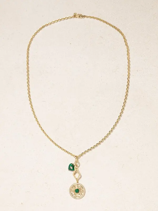 SYDNEY EVAN Open Icon 14-karat Gold, Malachite And Diamond Necklace - Green