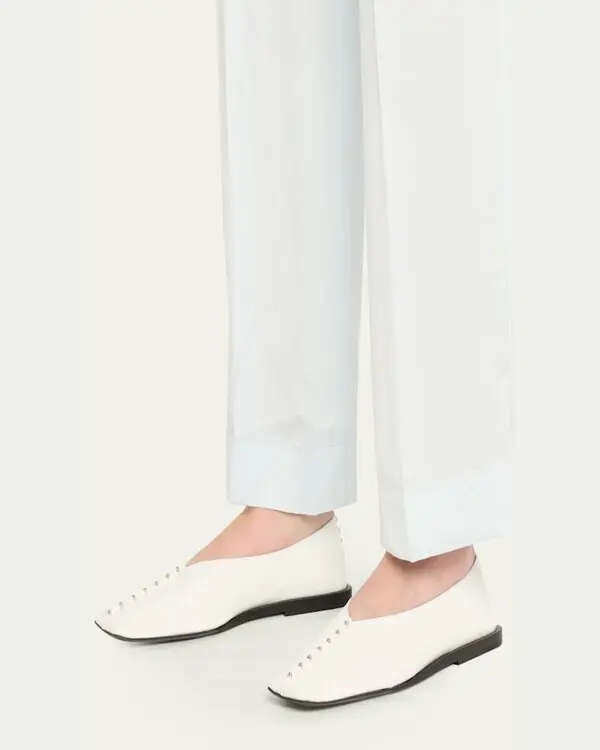 JIL SANDER Studded Leather Ballerina Flats - Optich White