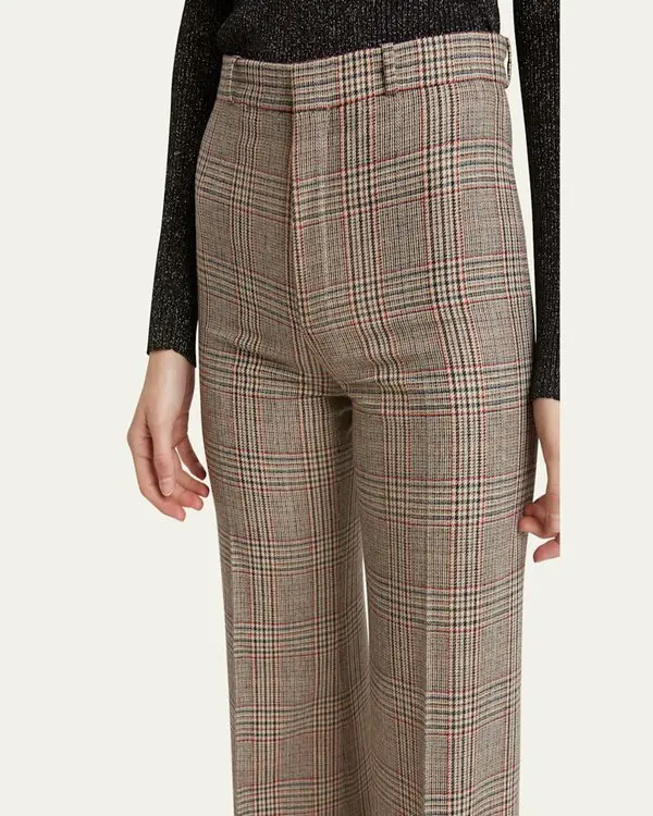 Chloé Prince Of Wales Wide Leg Wool Trousers
