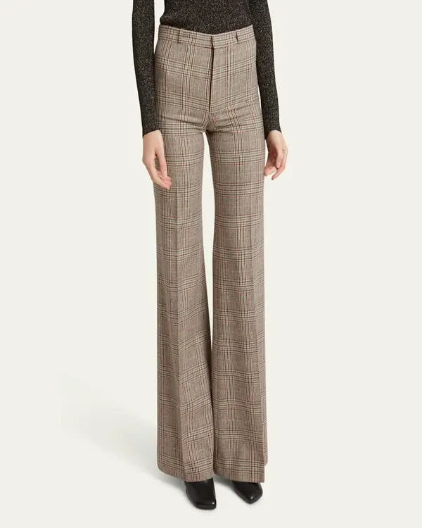 Chloé Prince Of Wales Wide Leg Wool Trousers